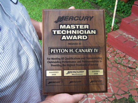 2006 Master Tech plaque – Smith Mountain Marine Service & Sales — 540. ...